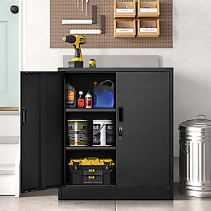 YEEZER Metal Storage Cabinet with 2 Shelves. Steel Locking Storage Cabinet for Home, Office, Garage, Utility Room and Basement, 36.2" H x 31.5" W x 15.7" D (Black)