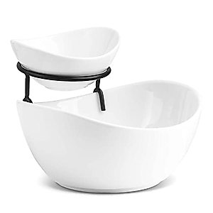 YHOSSEUN Tierd Serving Bowl Set Porcelain Chip and Dip Serving Set 2 Tier Serving Stand Ceramic Appetizer Serving Food Display Stand for Parties, Entertaining Food Service