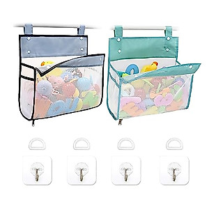 Yuehuam 2Pcs Bath Toy Organizer Mesh Bag Bottom Zippered Bathtub Toy Holder Storage Bag Multiple Ways to Hang for Storing Toys Diapers Clothes