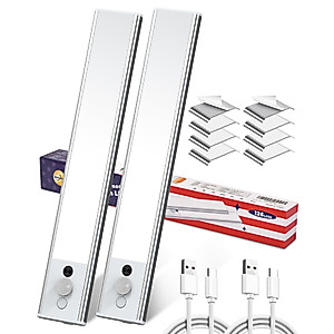 EAUTOR Under Cabinet Lights, Motion Sensor Light - 126 LED USB-C Rechargeable Wireless Closet Lights Battery Operated Magnetic Adhesive Stick On Light Strip for Kitchen (2 Pack)