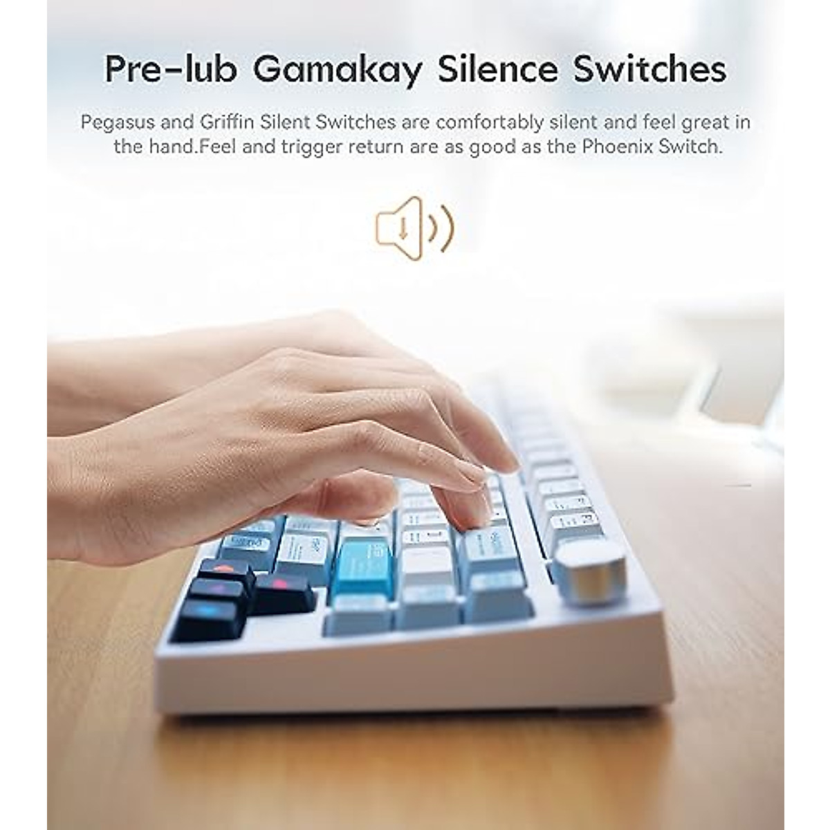 GK GAMAKAY TK75 75% Mute Mechanical Keyboard with Knob Control, Hot Swap RGB Bluetooth 5.0/2.4GHz Wireless/USB-C Wired PBT Cherry Profile Keycaps Silent Gaming Keyboard (GamaKay Pegasus Switch)
