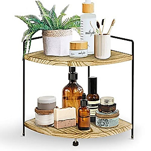Y&ME YM 2-Tier Corner Shelves for Bathroom Counter Organizer, Wood Makeup Organizer, Perfume Organizer Standing Rack, Vanity Tray for Bathroom and Kitchen Organization, Coffee Station Organizer…