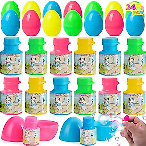 JOYIN 24 Pcs Prefilled Easter Eggs with Bubble Wands for Kids Basket Stuffers, Easter Decorations, Easter Children Fun, Egg Hunt Game, Easter Décor Gifts and Party Favors, 3.15"