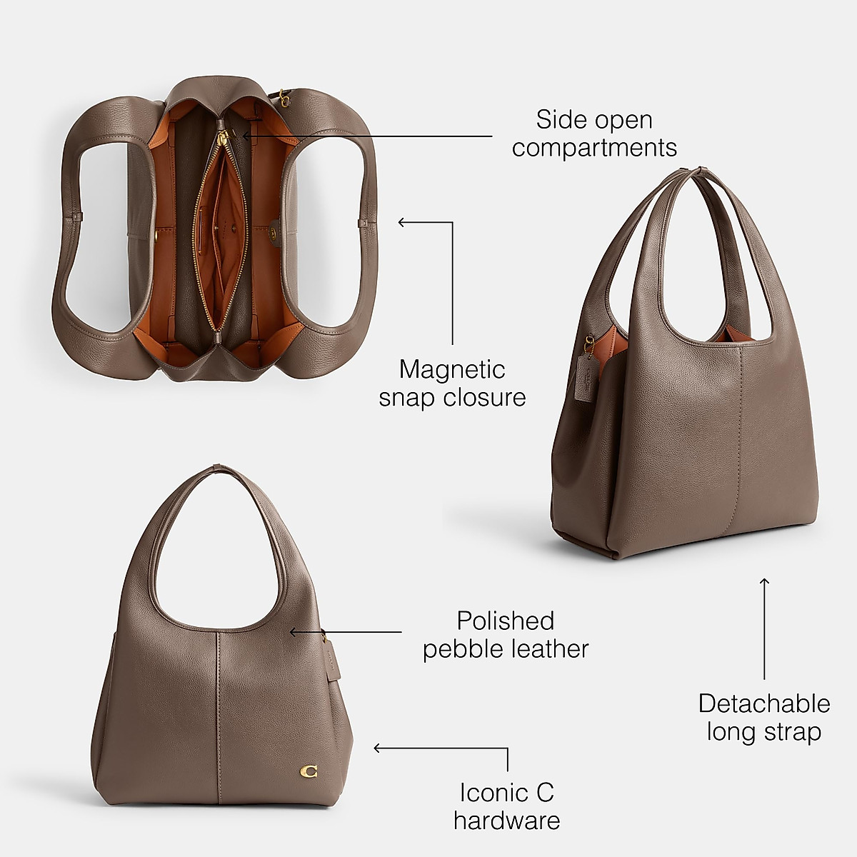 COACH Polished Pebble Leather Lana Shoulder Bag, Dark Stone