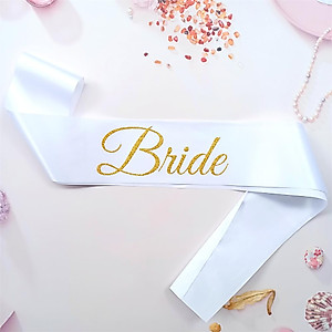 Magnusson's Garden Bride Sash, White and Gold Glitter Bachelorette Party Sash for Future Mrs, Bridal Shower Sash, In My Bride Era Wedding Party Decorations and Supplies