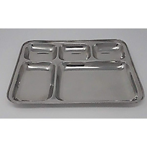Stainless Steel Rectangular Divided Dinner Tray 5 sections