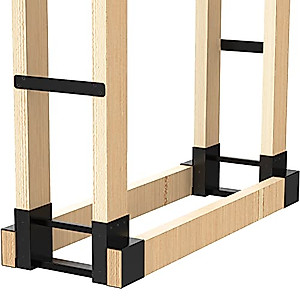 Foozet Firewood Rack Outdoor with Wood Screws Log Rack Heavy Duty Steel Adjustable to Any Length Station Firewood Bracket Kit Black Medium