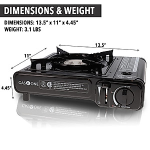 GasOne GS-1000 7,650 BTU Portable Butane Gas Stove Automatic Ignition with Carrying Case, CSA Listed