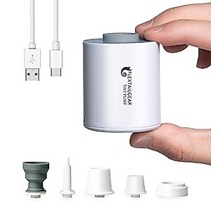 FLEXTAILGEAR Tiny Pump Portable Air Pump Ultra-Mini Air Pump with 1300mAh Battery USB Rechargeable to Inflate Deflate for Pool Floats Air Bed Air Mattress Swimming Ring Vacuum Storage Bags (Grey)