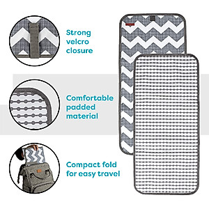 Baby Portable Diaper Changing Pad, Travel Mat Station for Infants and Newborns - (Chevron) Small and Compact Design