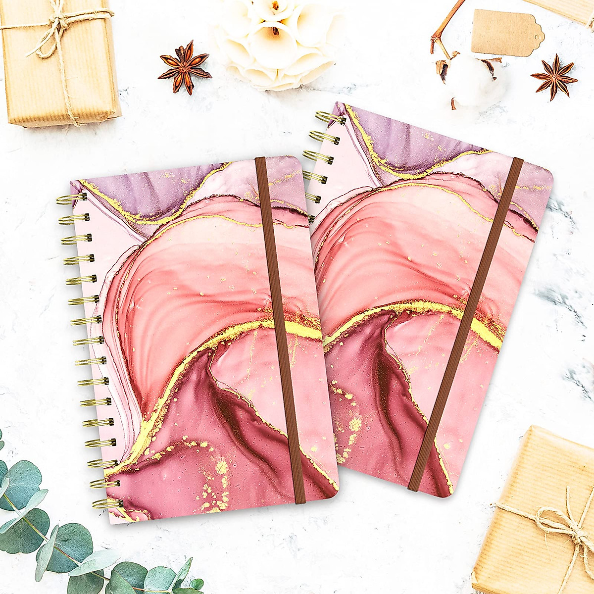 Huamxe Spiral Journal Notebook, Marble Hardcover Lined Journal for Women, Medium 6 x 8.4 in, 160 Pages Thick Paper, Cute A5 College Ruled Notebooks for Journaling Writing Work Office School, Pink