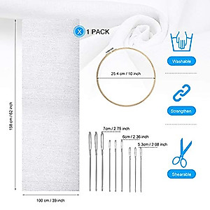 62 by 34.6 Inch Nature Linen Needlework Fabric Embroidery Fabric Plain Solid Color Linen Fabric Cloth with Embroidery Hoop and 9 Pieces Large-Eye Knitting Blunt Needles for Garments Crafts Accessories