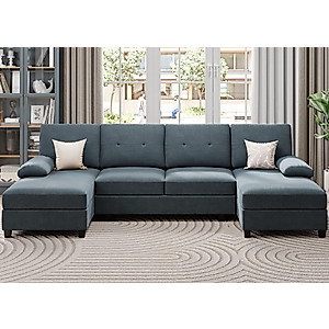 JAMFLY Sectional Sofa Couches for Living Room Clearance Set, U Shaped Couch 4 Seat Sofa Set with Double Chaise, Dark Grey