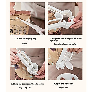 4Pcs Bag Clip with Pour spouts Food Clips to Seal Pour Food Storage Bag Clip with Spout for Cereal Snacks and More (4 in 1)