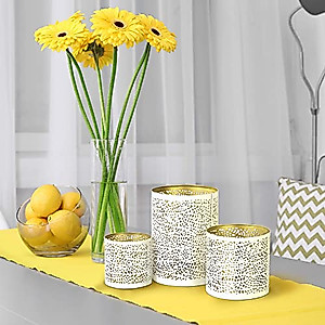 Lazy Gifts Set of 3 White and Gold Metal Decorative Nesting Hurricane Candle Holders. Elegant Style Centerpiece - add Accents to Weddings, Functions and Home décor with These Large Candle Holders