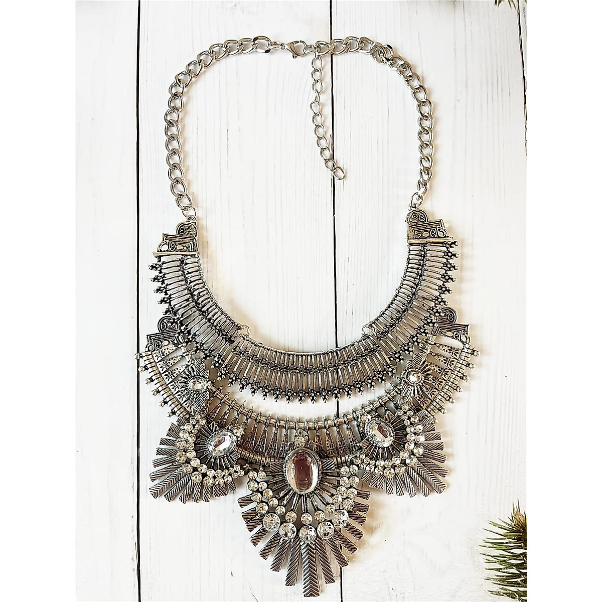 Thkmeet Vintage Gypsy Bohemian Ethnic Tribal Boho Statement Pendant Necklace,Owl style (Silver)