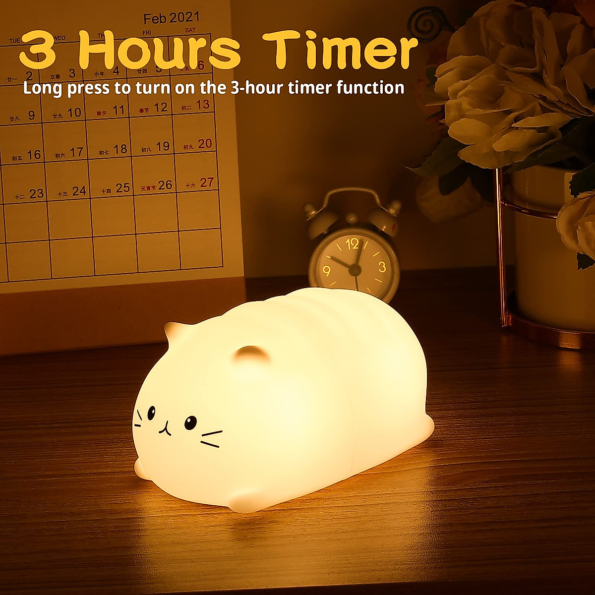 Tremdwoto Cat Lamp for Kids, Rechargeable Silicone Cat Night Light with 7 Colors Changing, Kitty Nightlight for Cat Lover Girls (Cat-A)