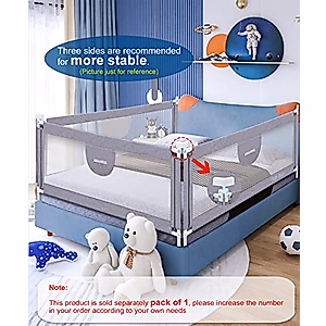 MBQMBSS 77" Bed Rail for Toddlers, Toddler Bed Rails for Queen Bed, Sturdy Baby Bed Rail Guard for King Size Bed, Extra Tall Bed Railing for Kids, Protective Bed Rail for Baby