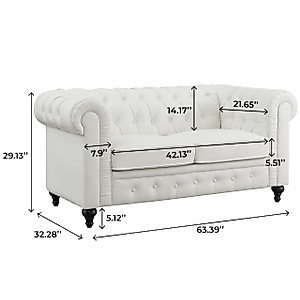 Naomi Home Emery Chesterfield Sofa with Rolled Arms, Tufted Cushions / 3 Seater Sectional Sofa Couch for Small Spaces, Living Room, Bedroom, Apartment Easy Tool-Free Assembly - White, Air Leather