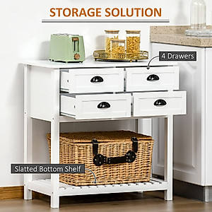 HOMCOM Coffee Bar Cabinet, Sideboard Buffet Cabinet, Kitchen Cabinet with 4 Drawers and Slatted Bottom Shelf for Kitchen, Living Room, White