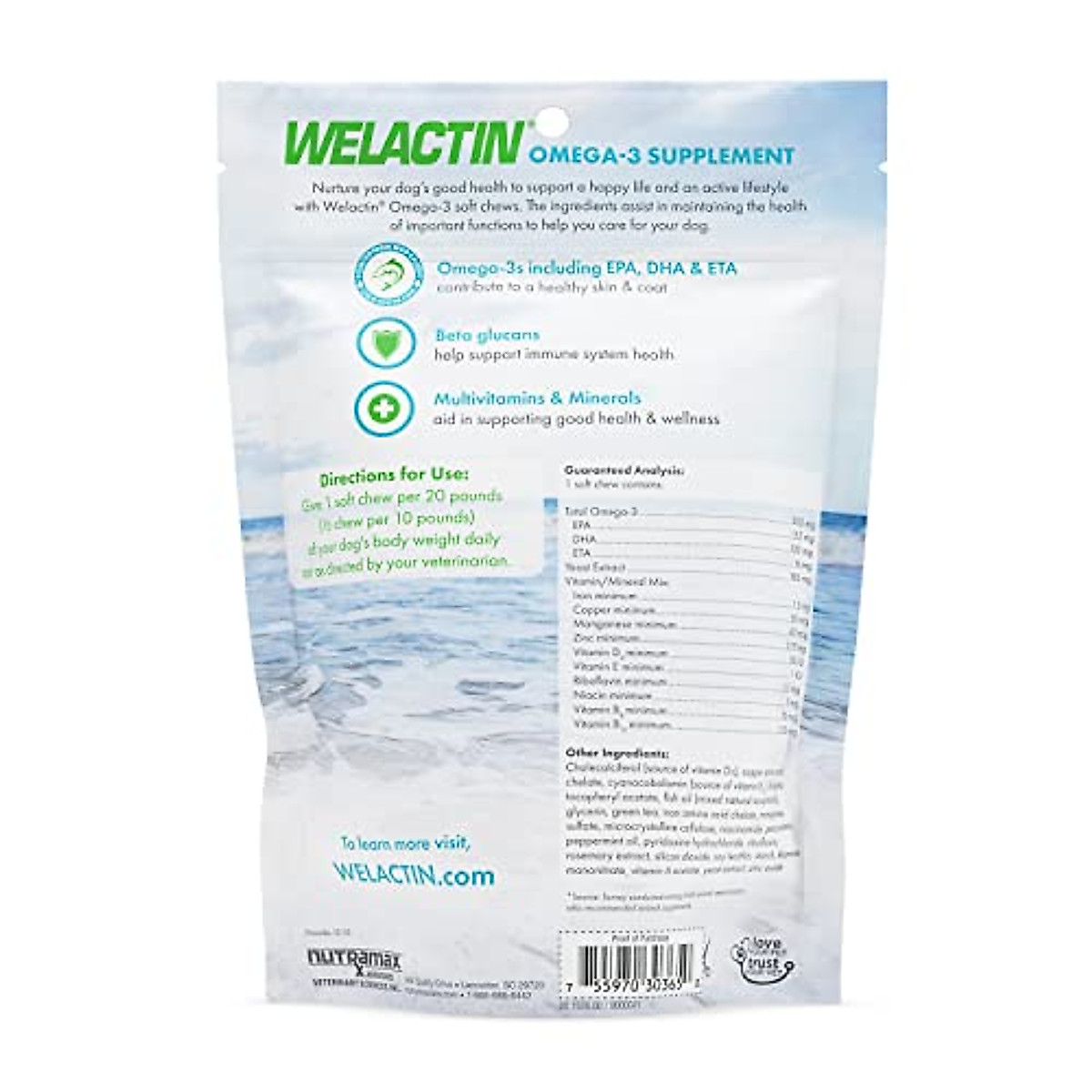 Nutramax Welactin Daily Omega-3 Supplement For Dogs, Skin & Coat Health Plus Overall Health, 60 Soft Chews