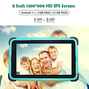 CWOWDEFU 8 inch Kids Tablet,Android Tablets for Kids,AX WiFi 6,32GB ROM TF 256GB,Child Tablet with Parental Control,Camera,Support YouTube Netflix for Boys Girls,with Kids-Tablet Case and Stand(Green)