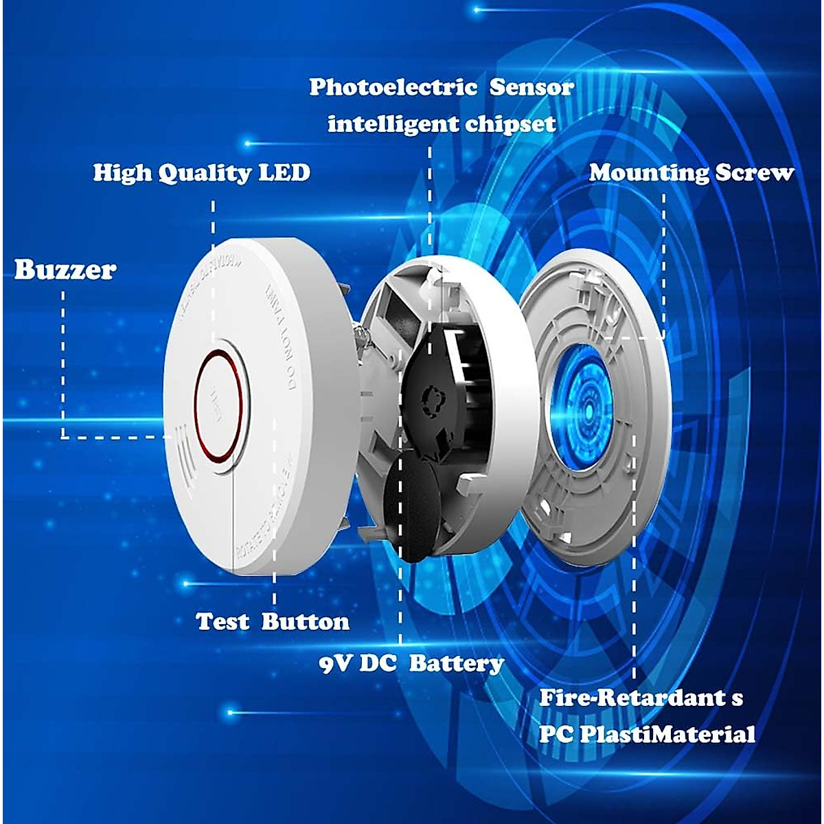 LSHOME 4 Pack Smoke Detector Fire Alarms 9V Battery Operated Photoelectric Sensor Smoke Alarms Easy to Install with Light Sound Warning, Test Button,9V Battery Included Fire Safety For home (GS526A-4)