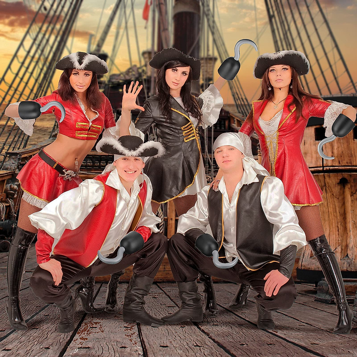 Threan 4 Pcs Large Pirate Hook Captain Hand Plastic Captain Hook Costume Accessories for Halloween Supplies(Black Style)