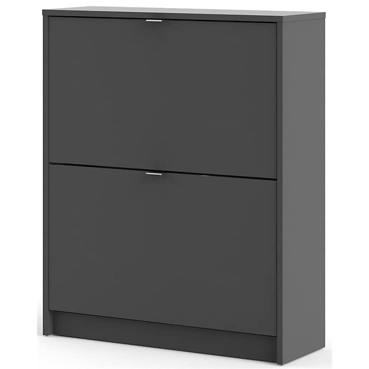 Pemberly Row Engineered Wood Bright 2 Drawer Shoe Cabinet in Black Lead