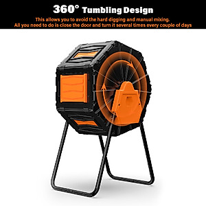Marcytop Compost Tumbler, Easy Assemble & Efficient Outdoor Compost Bin, 22.5 Gallon/85 Liter High-Volume Tumbling Composter for Garden, Kitchen, and Yard Waste, Orange Door
