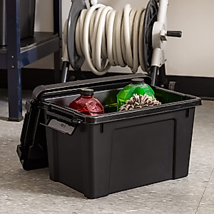 IRIS USA 5 Gallon Lockable Storage Bins with Lids, 6 Pack - Made in USA, Heavy Duty, Stackable Containers, Garage Organizing Bins Moving Tubs, Rugged Sturdy Equipment Utility Box - Black