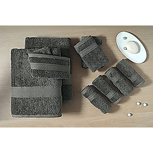 LANE LINEN 16PC Bath Towels Bathroom Set - Space Grey for 100% Cotton Towel Luxury Highly Absorbent Shower 4 Hand 8 Washcloths