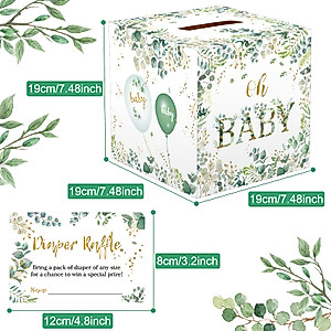 50 Pieces Greenery Diaper Raffle Tickets with Baby Shower Holder Box Baby Party Decorations Favors Sign Box Insert Ticket Diaper Raffle Game Kit