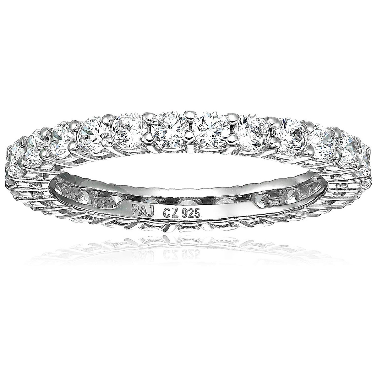 MORGAN & PAIGE Platinum Plated Sterling Silver Round Cubic Zirconia Eternity Band Ring (2.5mm), Size 9