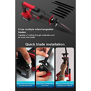 Cordless Reciprocating Saw, 2 x 4.0Ah Battery,Cordless Variable Speed, Saw Blades Kit for Wood/Metal/PVC Cutting RED