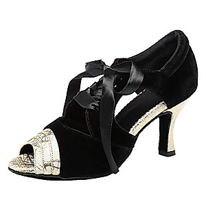AOQUNFS Performance Dance Shoes Latin Dancing Shoes for Women Comfortable Salsa Ballroom Dance Heels,YCL310-Black Gold-5,US8