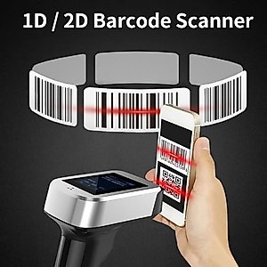 Barcode Scanner, Bluetooth Qr Code Scanner Barcode Scanner with 270° scanning Head Rotation for Accurate and Fast scanning