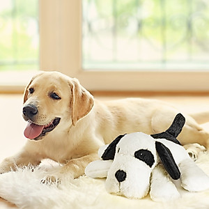Moropaky Heartbeat Toy Warm Heat Heartbeat Stuffed Animal for Dog Anxiety Relief Toy Dog Calming Toy for Puppy Behavioral Aid Training Sleep Aid Puppy Soothe Cuddle Comfort Toy, Black & White