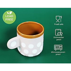 KAKI Espresso Cups Set of 2-3 Ounce, Clay Espresso Cups Pink with White Polka Dot, Handmade Expresso Coffee Cup for Coffee Lovers, Gifts for Mom, Dad or Friends (Pack 2)