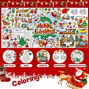 PADTIC Giant Coloring Poster,35x72inch Versatile Merry Christmas Paper Coloring Tablecloth,DIY Christmas Tree,Santa Claus,Gnomes,Elk,Snowman Table Cover Kids Art Crafts Home Classroom Party Supplies