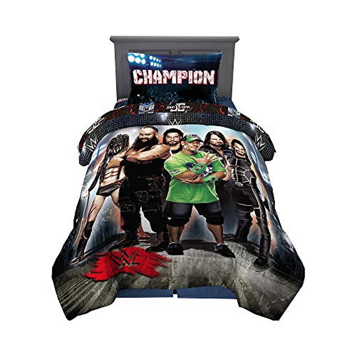 WWE Kids Bedding Comforter and Sheet Set, 4 Piece Twin Size, by WWE, Black/Multicolor