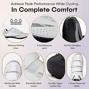 Tommaso Women's SPD Indoor Cycling Shoes Pista 100 Cycling Shoes for Echelon Bikes, with Pre-Installed SPD Clips - Bike Shoes for Women, Cycling Shoes Women, Indoor Bike Shoes - Cycling Bike White 36