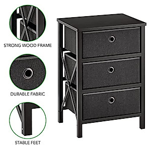mDesign 3 Drawer Foldable Dresser Storage Unit - Wood Frame, Easy Pull Fabric Bins - Farmhouse Organizer Unit for Household Storage Bedroom, Hallway, Entryway, Closets - Black