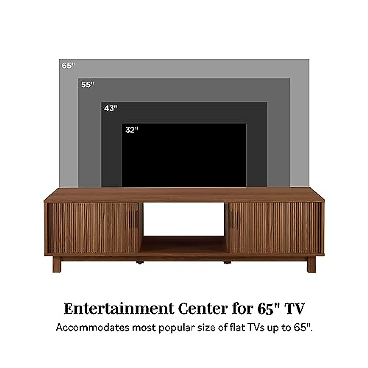 Walker Edison Walton Modern Fluted-Door Low Stand for TVs up to 65 Inches, 58 Inch, Mocha