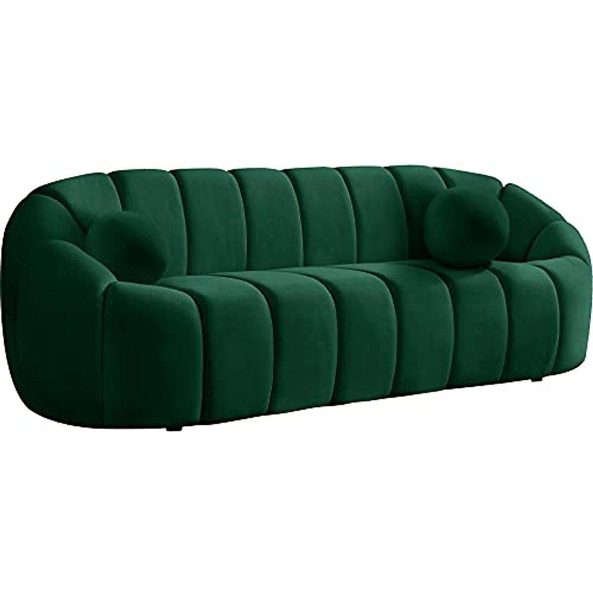 Meridian Furniture Elijah Collection Velvet Upholstered Sofa with Deep Channel Tufting, Green