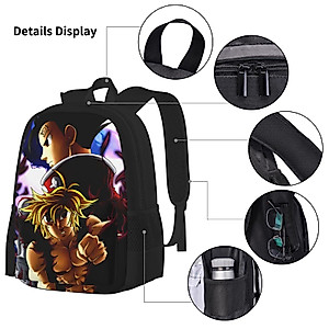 ORPJXIO Backpack 3 Piece Set The Seven Anime Deadly Sins Laptop Backpack Pencil Case Lunch Bag Combination For Travel Work Camping