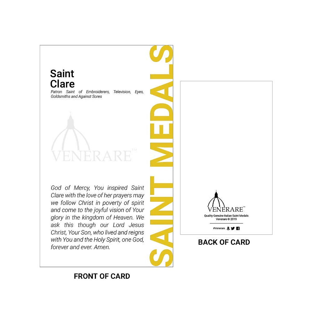 1" Saint Clare Medal with Prayer Card | Durable and Detailed Charm | Pendant Medal Carded with Prayer | Christian Jewelry