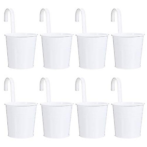 Cabilock 8pcs Metal Iron Hanging Flower Pot Garden Pots Balcony Planters Metal Bucket Flower Holders Detachable Hook for Railing Fence Window Patio