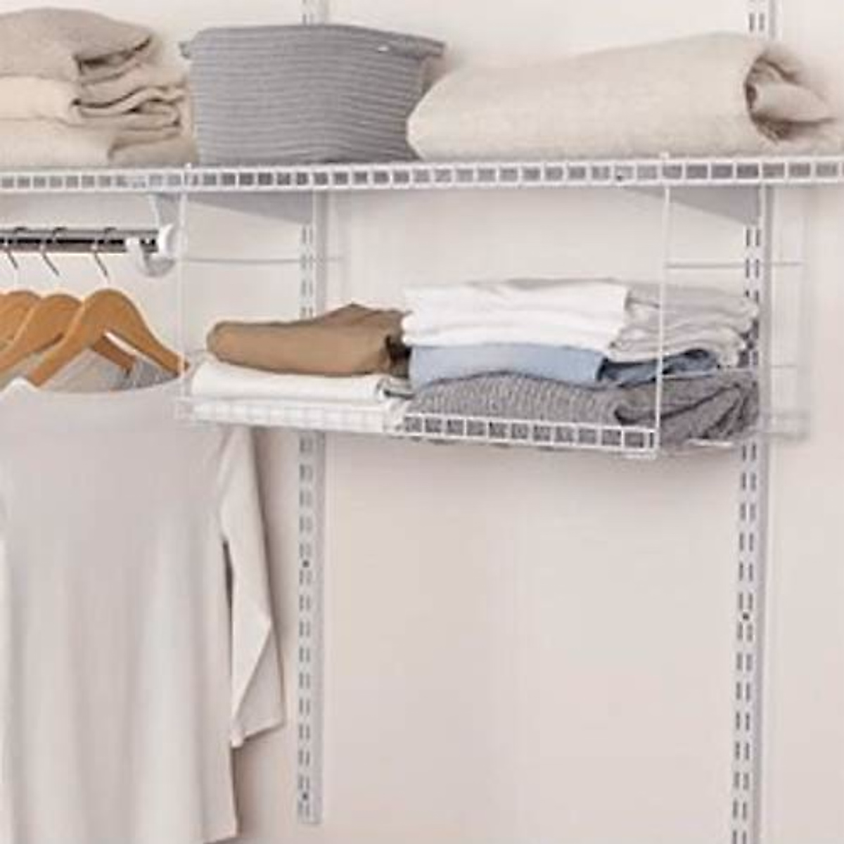 Rubbermaid Universal Closet 24 Inch Long Durable Steel Custom Wire Hanging Added Storage Shelf Accessory, White