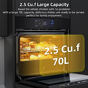 Single Wall Oven 24" Built-In Electric Ovens with 108 Smart Menus & 8 Cooking Modes, 2.5 Cu.Ft Convection Wall Oven, Led Touch Control, Air Fry Function, Stainless Steel, ETL Certified